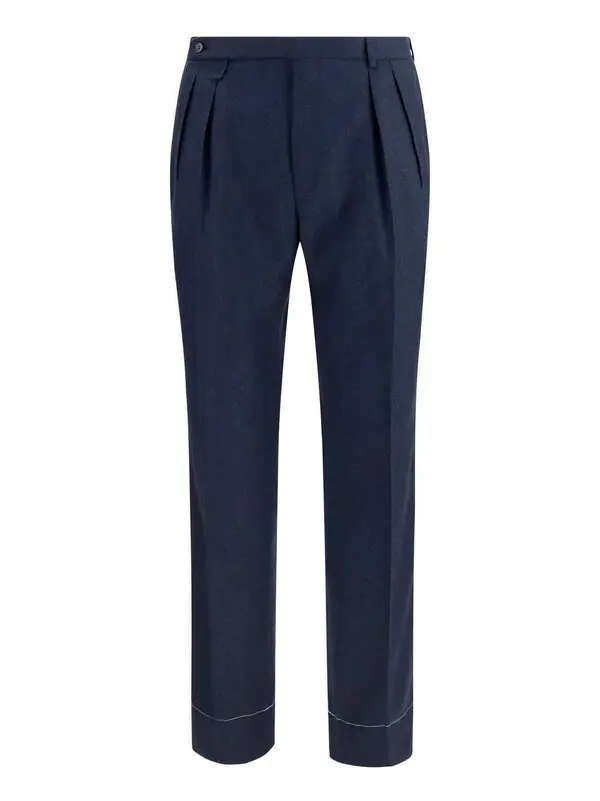 Brioni Elba Pants In Silk, Cashmere And Linen - Blue