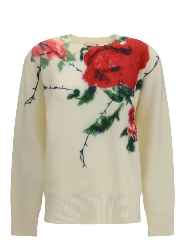 Blumarine Cahmere-blend Weater With Roe Print - Beige