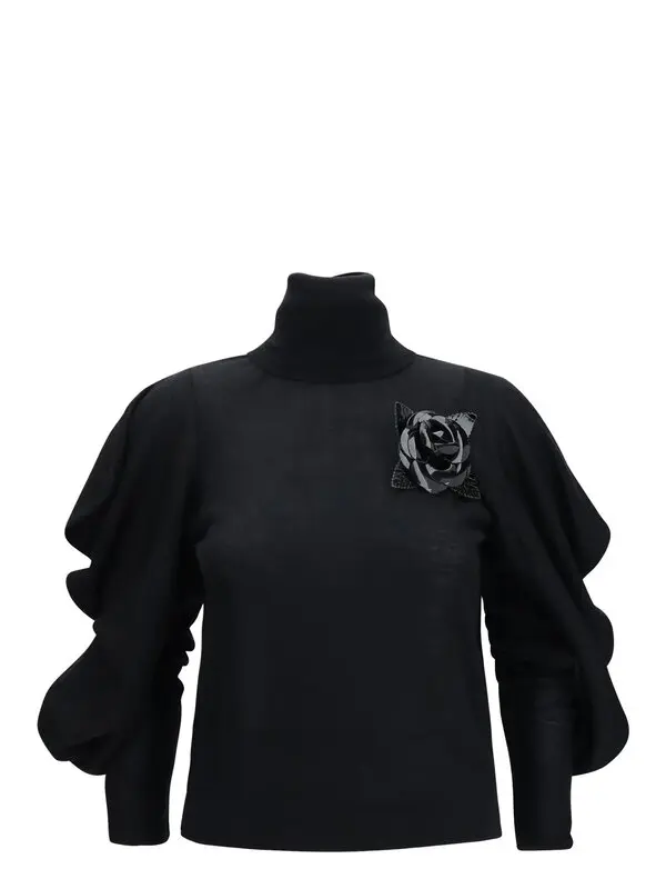 Blumarine High-neck Sweater With Flower Brooch Feale - Black