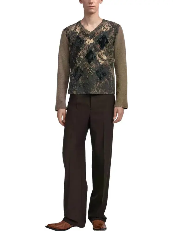 MAISON MARGIELA Argyle Virgin Wool Sweater - Brown