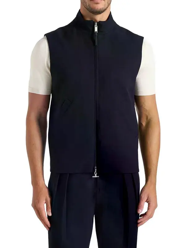 Manière De Voir Levi In Dark-navy Zip-through Wool-blend Tailored Gilet - Blue