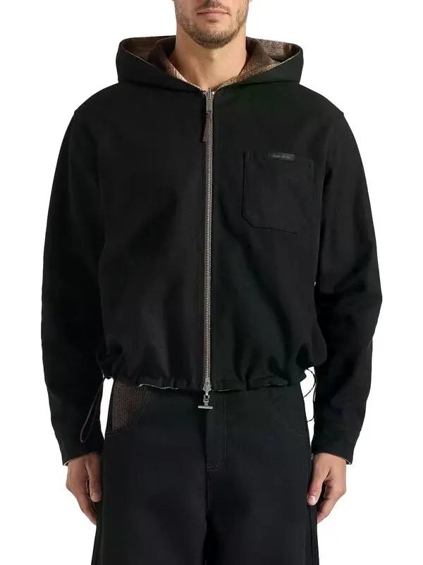 Manière De Voir Hamish Reversible Canvas & Brushed Check Wool-blend Jacket Brown - Black