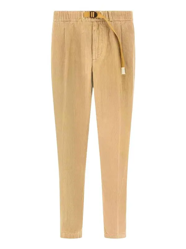 WHITE SAND Belted Corduroy Tapered Trousers - Neutrals