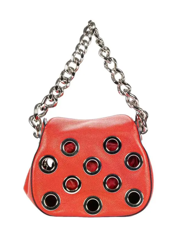 Prada Grommet Canapa Leather Shoulder Bag - Red