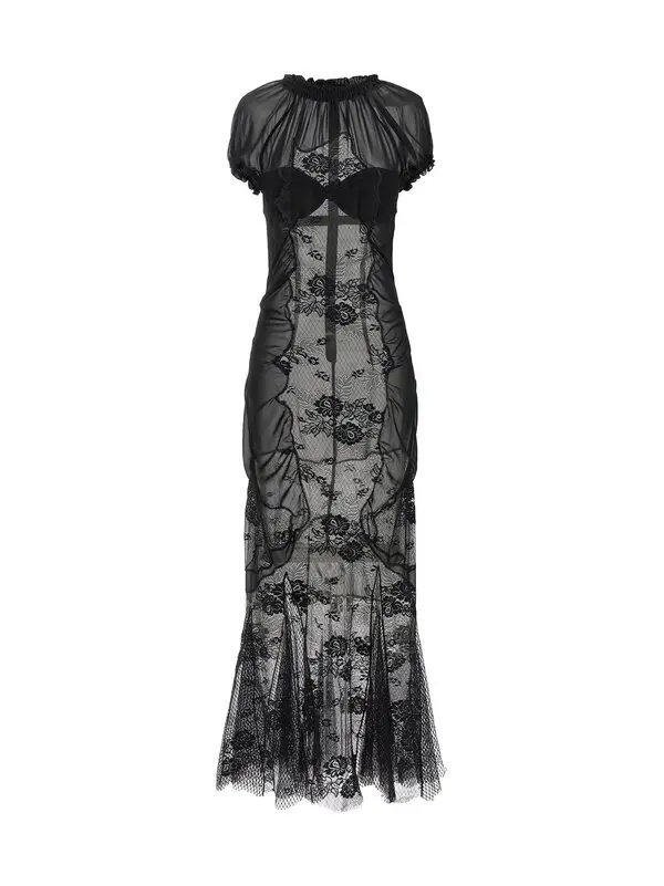 Attico Lace Tulle Dress - Black