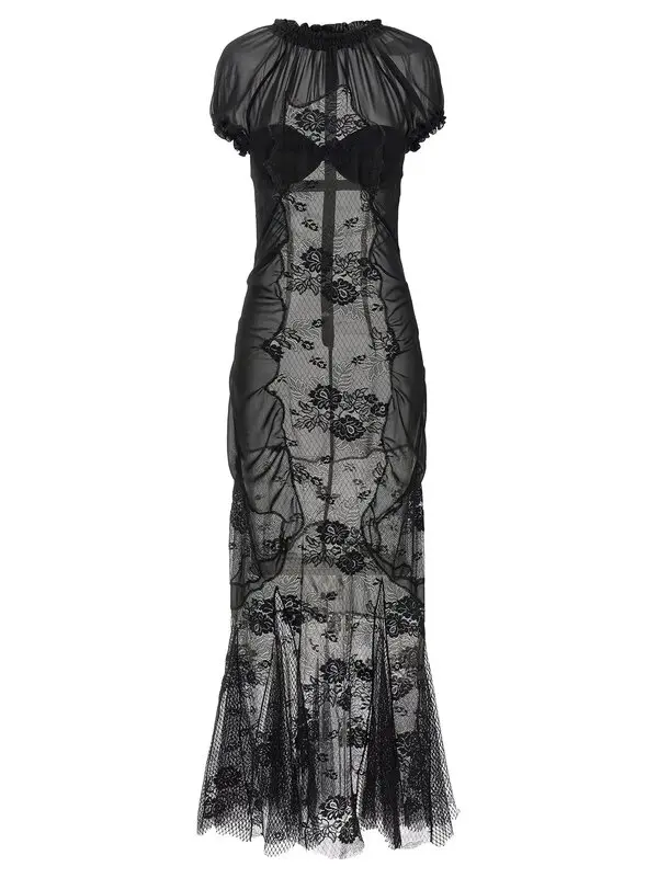 Attico Lace Tulle Dress - Black