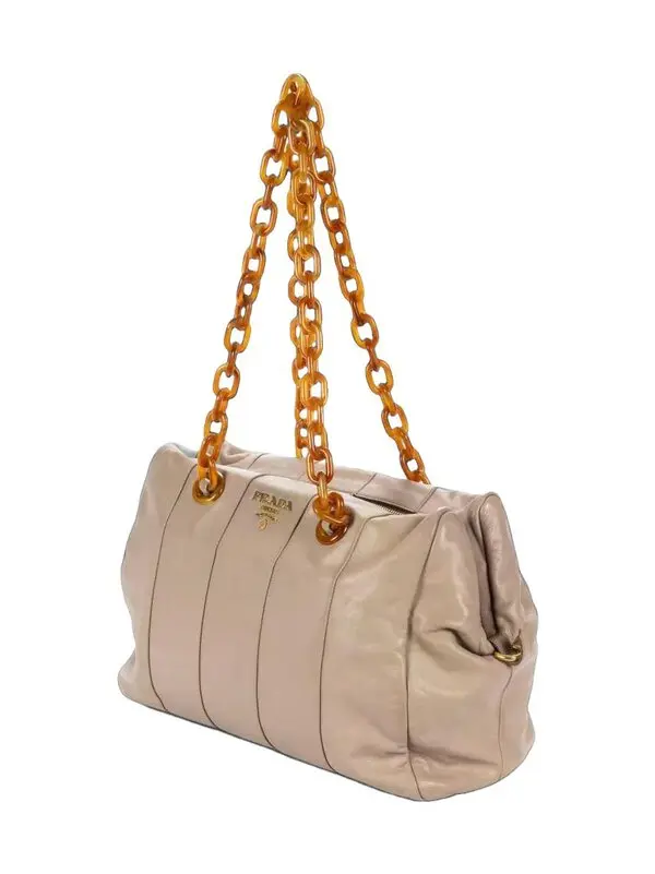 Prada Logo-plaque Panelled Shoulder Bag - Neutrals