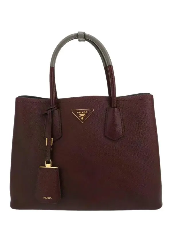 Prada 2020s Medium Double Saffiano Leather Tote Bag - Red