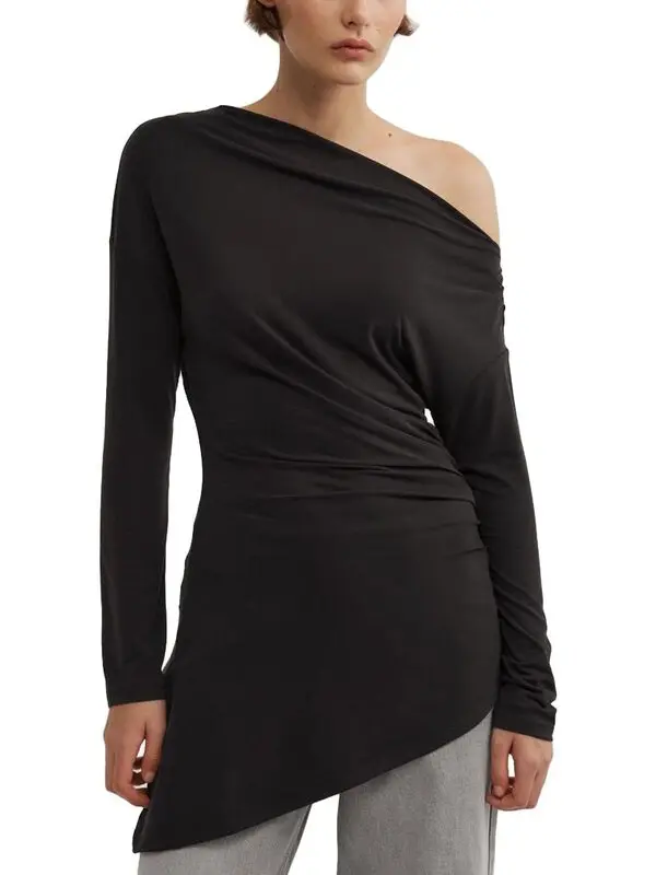 Witchery Asymmetric Tunic Long Sleeve Top - Black
