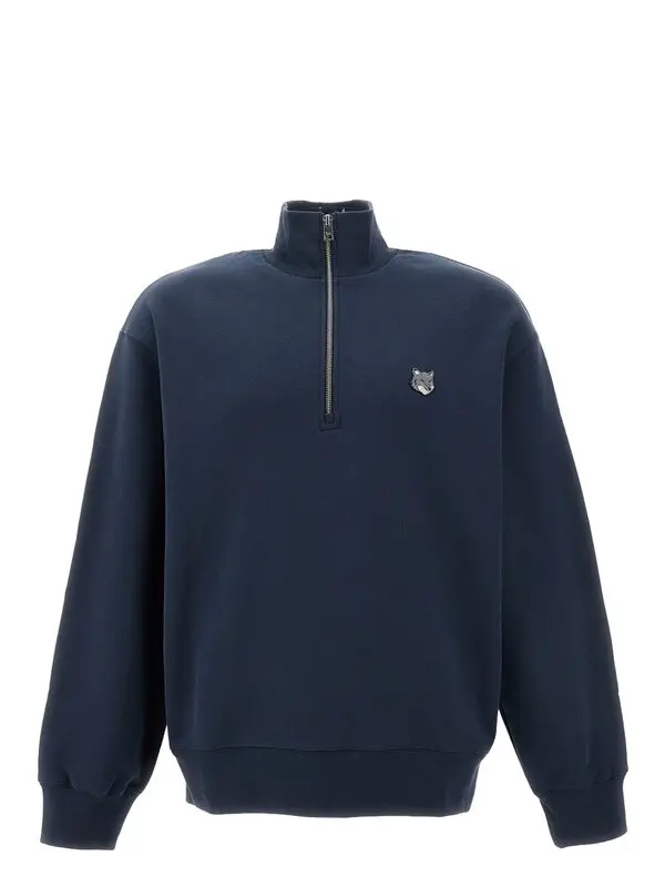 Maison Kitsuné Felpa Fox Head Comfort Con Mezza Zip - Blu