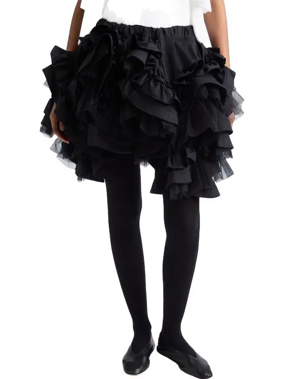 Noir Kei Ninomiya Ruffled Wool & Tulle Miniskirt - Black