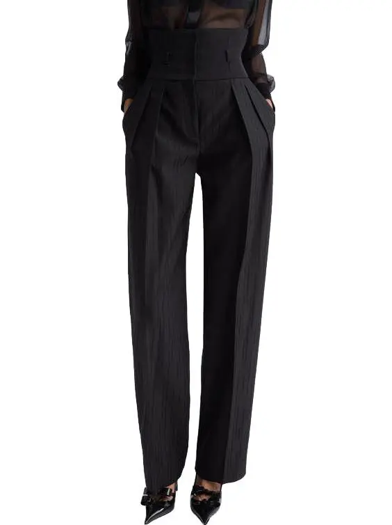 Dolce & Gabbana High Waist Virgin Wool Jacquard Straight Leg Pants - Black