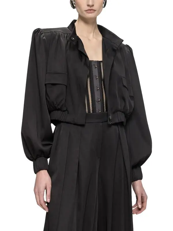 NISSA Oversized Cropped Viscose Jacket - Black