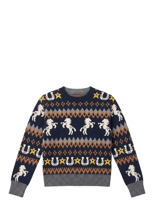 BRODIE CASHMERE Rodeo Fairisle Crew Navy - Blue