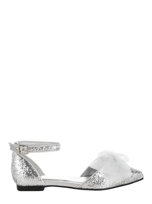 RAG & CO Clarice Sheer Bow Detail Glitter Flat Sandals In By - Silver