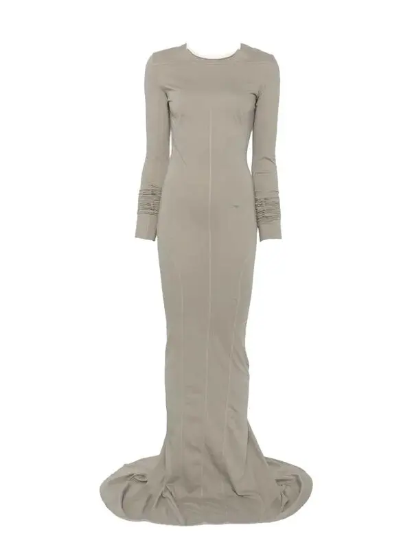 Rick Owens Long-sleeved Maxi Dress With Exposed Stitching - Gray