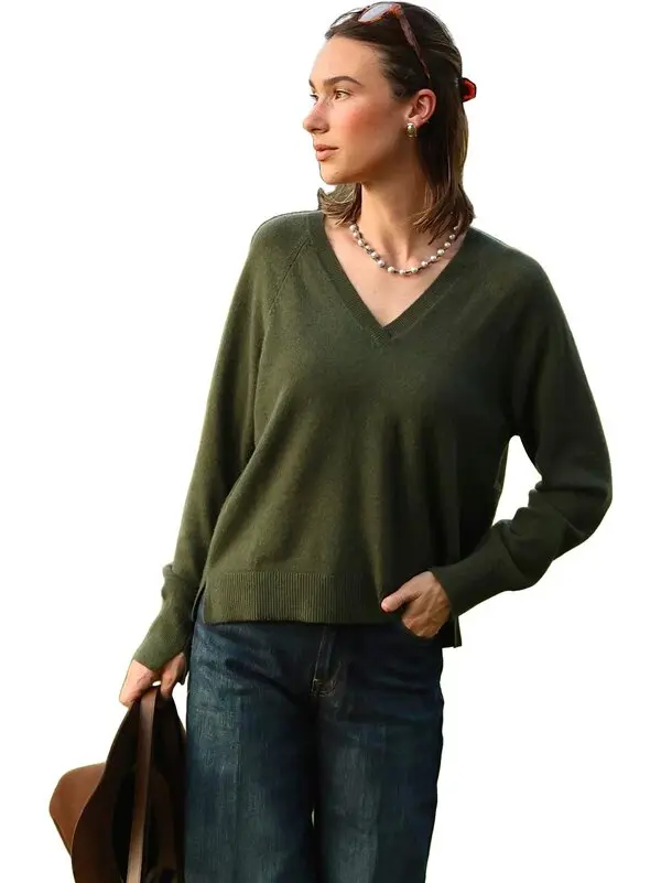 Splendid Tori Cashmere V-neck Sweater - Java