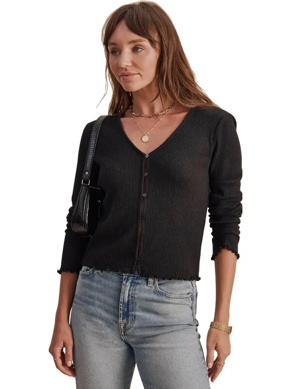 Splendid Dakota Shimmer Long Sleeve Top - Black