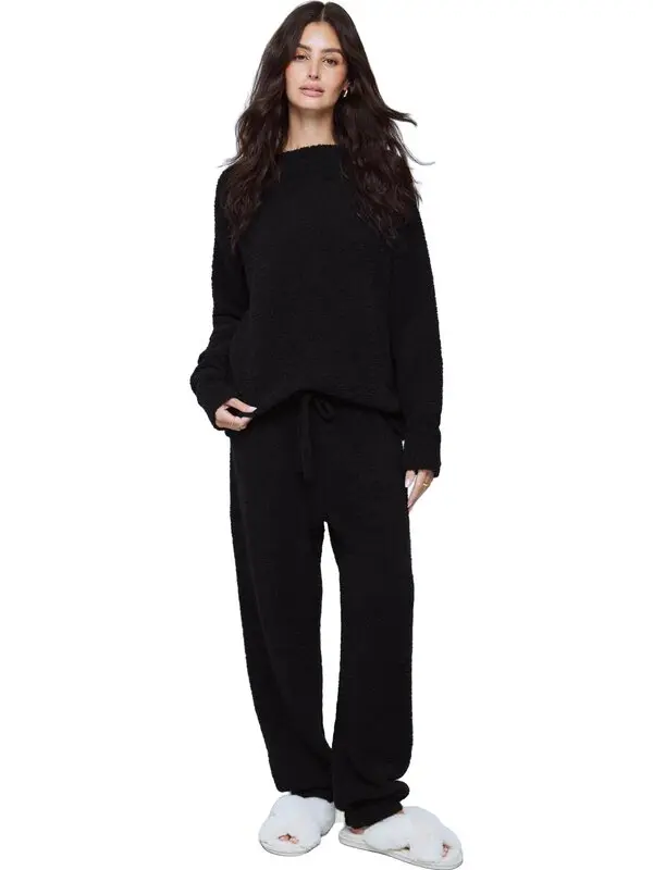 Splendid Fuzzy Sweater Pj Set - Black