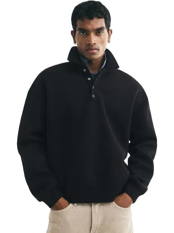 H&M Oversized Scuba Knit Polo Shirt - Black