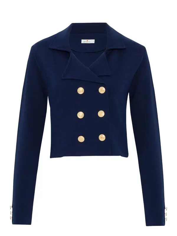 PERALUNA Kathy Crop Blazer Knit Jacket In Navy - Blue