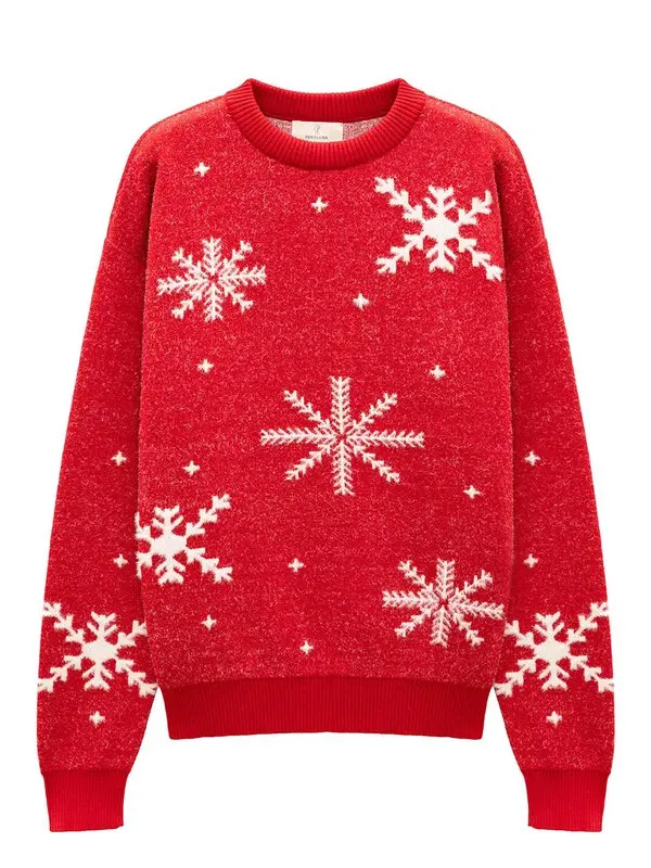 PERALUNA Snowflake Knit Christmas Jumper - White/red