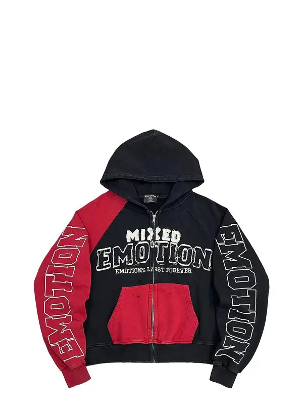 Mixed Emotion Split Decision Zipup Hoodie Blk/red /red - Black