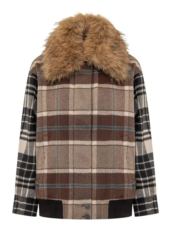 WEEKEND BY MAX MARA Weekend Wool Blend Knit Lined Overcoat Jacket - Dis.check