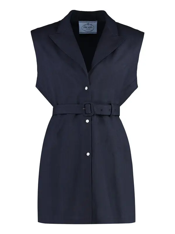Prada Structured Virgin Wool Single-breasted Waistcoat With Coordinated Belt - Blue