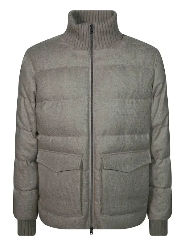 Herno Puffer Jacket With Knit Collar - Grigio