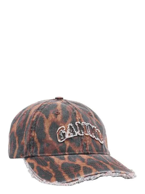 GANNI Printed Washed Cotton Ocelot Leopard Cap - Rawhide