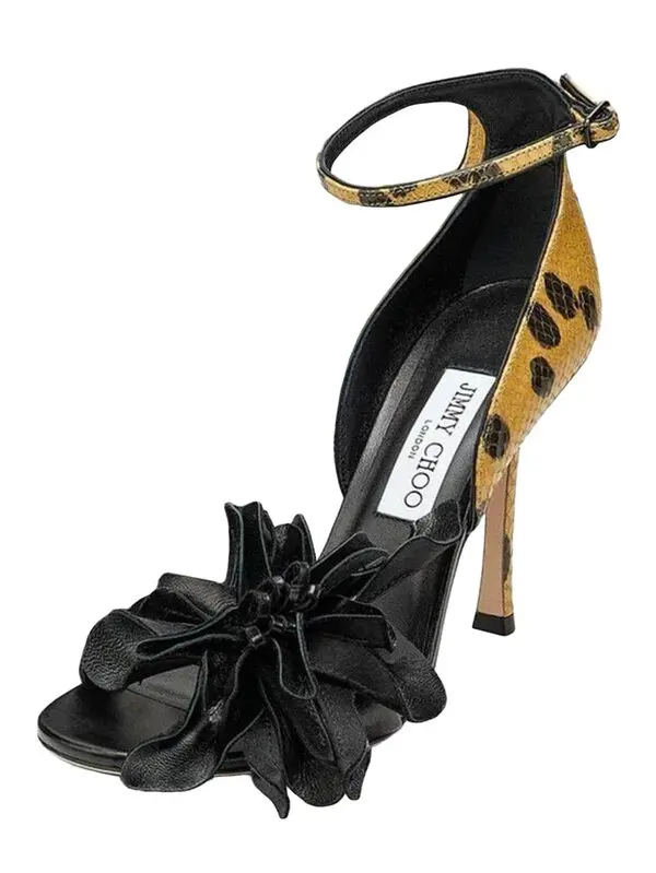 JIMMY CHOO Coko 100mm Elaphe Sandals - Black/ciga