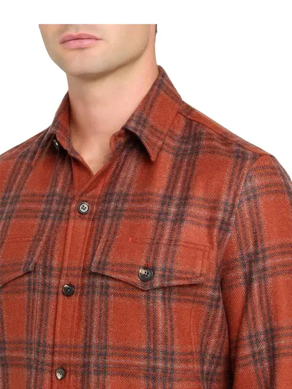 Isaia Apos;s Wool Plaid Overshirt - Rust