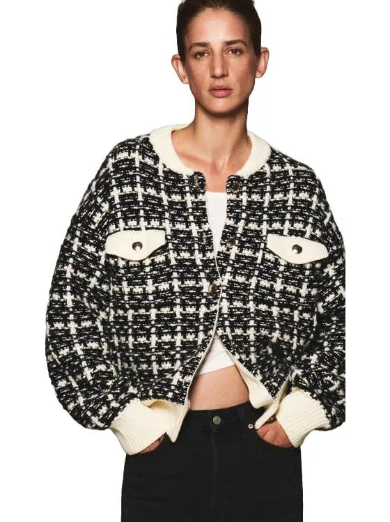 H&M Oversized Bouclé-knit Cardigan - Black/patterned