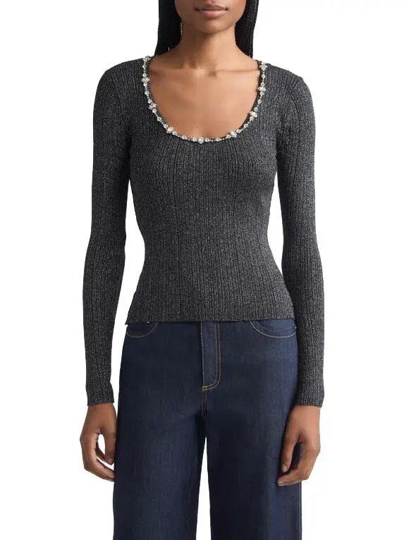 Cinq À Sept Aminta Embellished Metallic Pullover Sweater - Black/silver