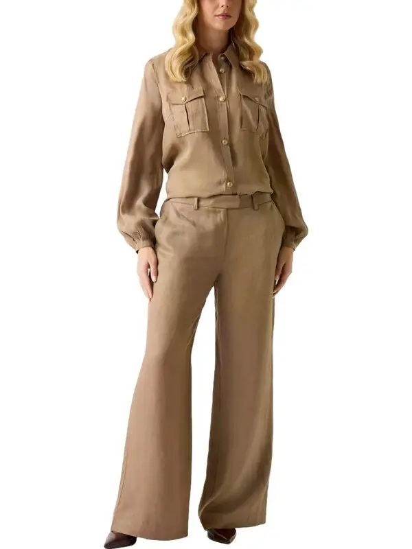 Guess Linen-blend Flare Pants - Neutrals