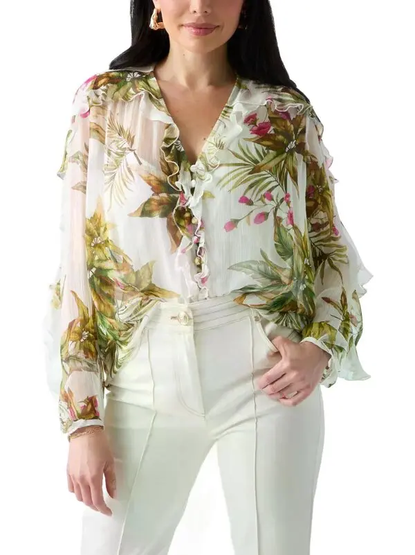 Guess Ruffled Floral-print Blouse - White