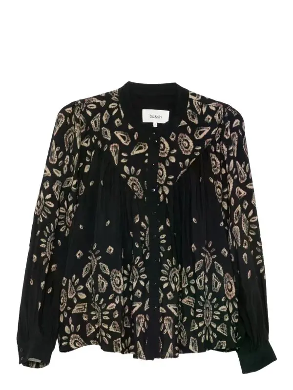 Ba&sh Brava Abstract-print Pleated Shirt - Black