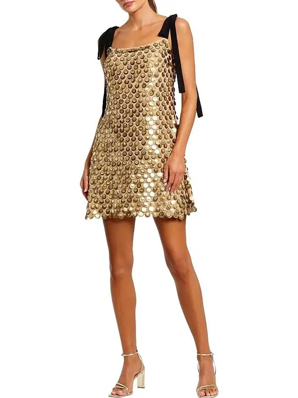 Mac Duggal Thin Strap Paillette Embellished Mini Dress - Gold