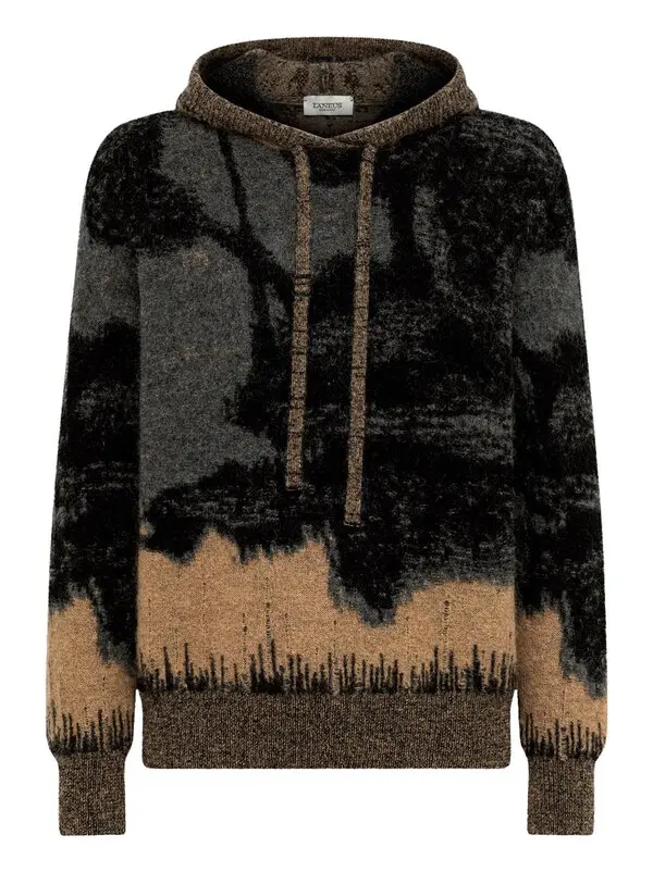 LANEUS Mohair Jacquard Hoodie - Grey