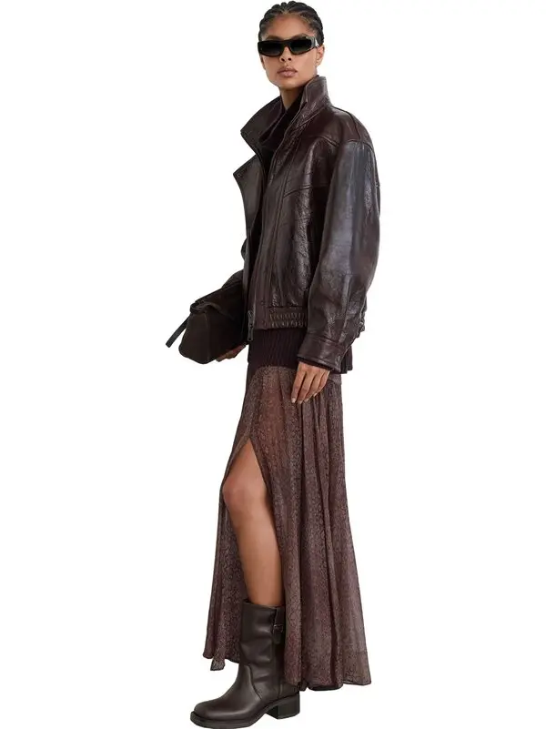 REISS Sofia Leather Pull-on Biker Boots - Chocolate