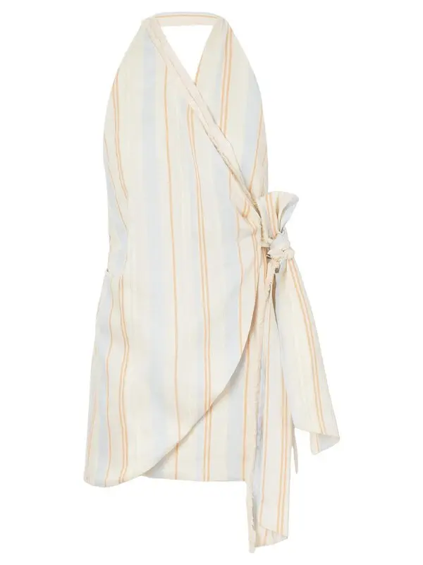 SIR. Pernille Frayed Striped Woven Wrap Halterneck Mini Dress - Multi