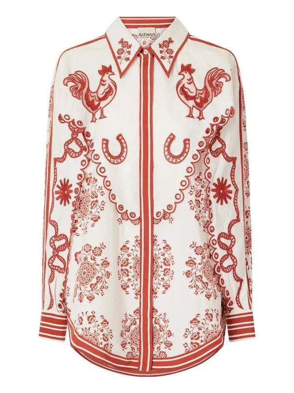 ALEMAIS Giddy Scalloped Embroidered Printed Cotton-poplin Shirt - Multi
