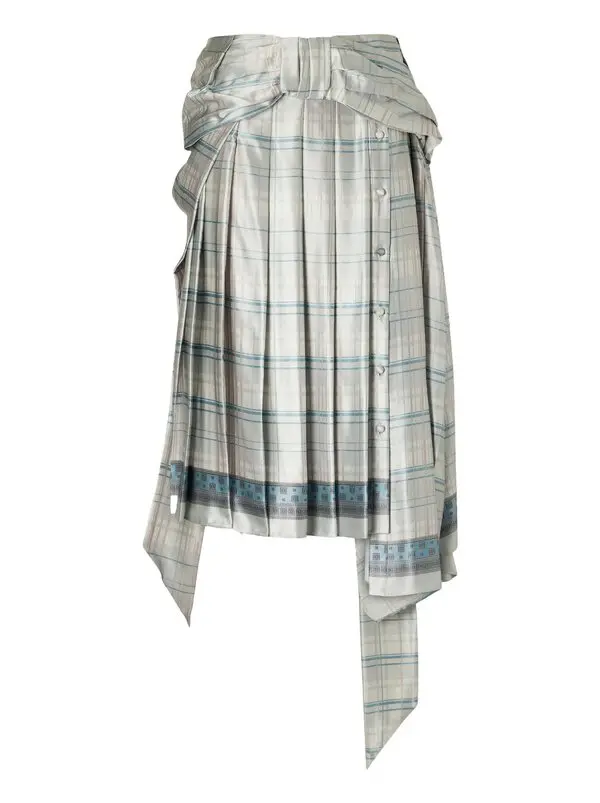 Acne Studios Scarf-effect Pleated Checked Silk-satin Midi Skirt - Multi