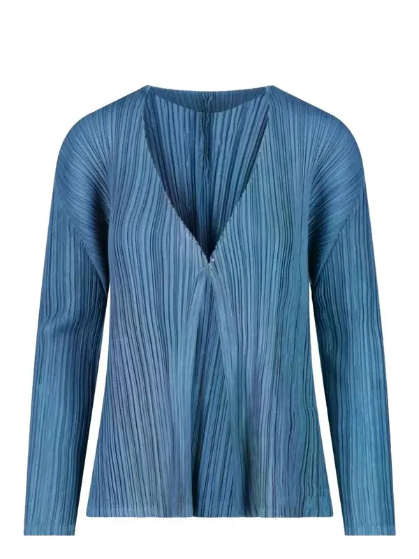 Issey Miyake Mellow Pleats V-neck Top - Blue