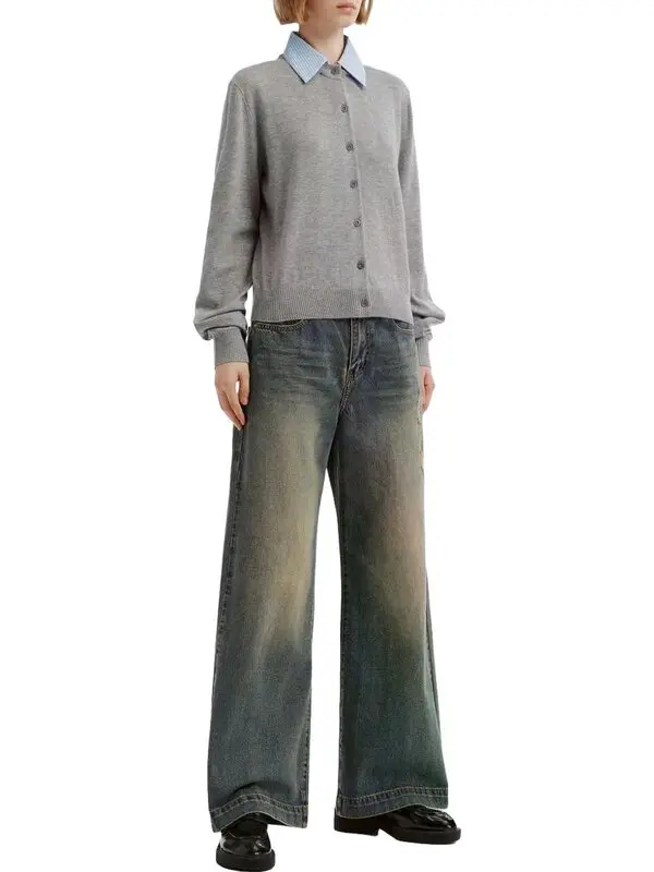B+AB Layered-collar Button-up Cardigan - Grey
