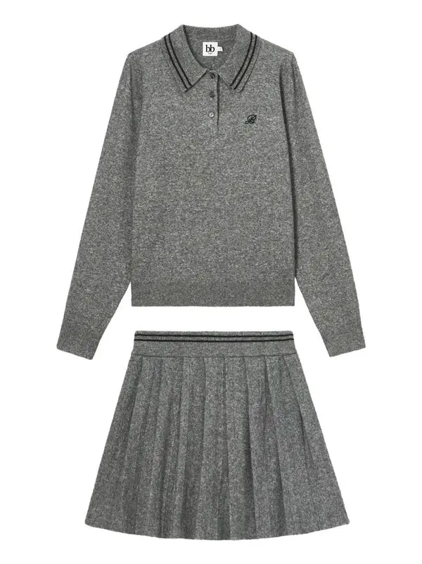 B+AB Marl-effect Pleated Mini Skirt Set - Grey