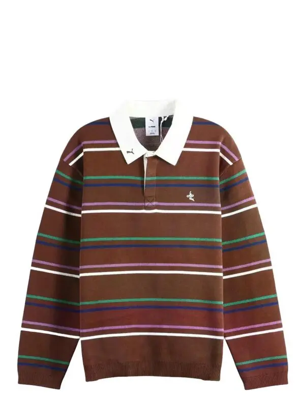 PUMA Striped Long-sleeve Polo Shirt - Brown