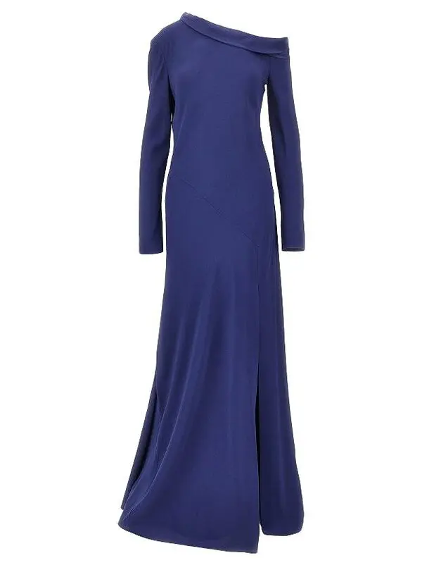 Alberta Ferretti Asymmetrical Neckline Long Dress - Blue