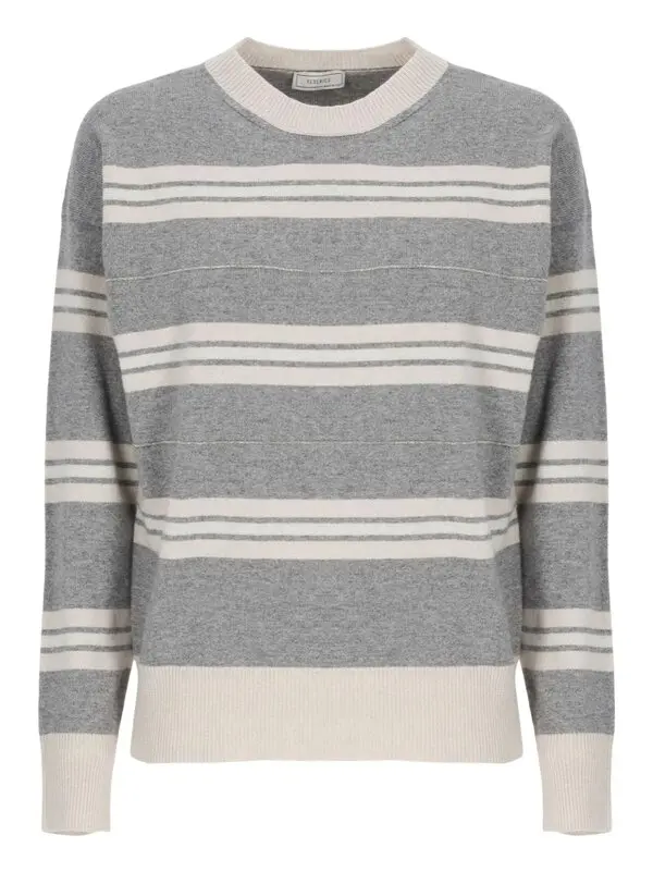 Peserico Striped Crew-neck Knitted Sweater - Grey